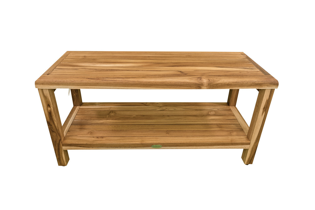 EcoDecors EarthyTeak Eleganto™ 35 inch Teak Shower Bench with Shelf