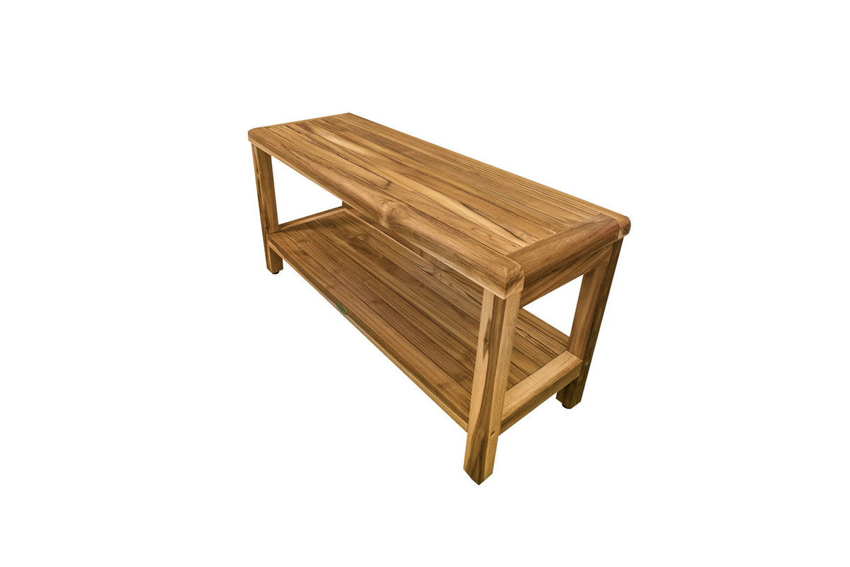 EcoDecors EarthyTeak Eleganto™ 35 inch Teak Shower Bench with Shelf