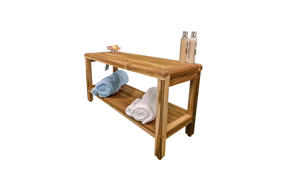 EcoDecors EarthyTeak Eleganto™ 35 inch Teak Shower Bench with Shelf