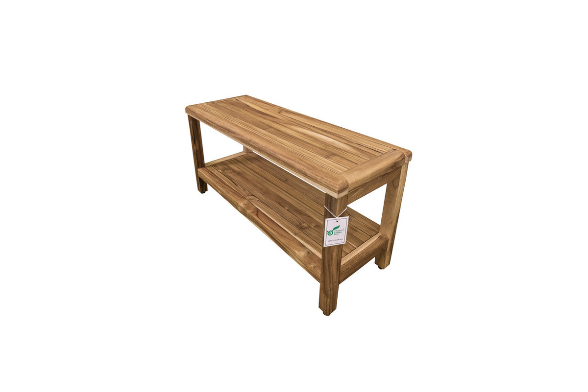 EcoDecors EarthyTeak Eleganto™ 35 inch Teak Shower Bench with Shelf